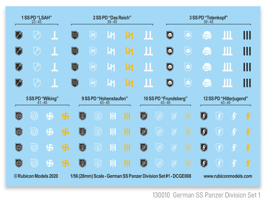 130010 - German SS Panzer Division Set 1 Decal Sheet – Rubicon Models ...